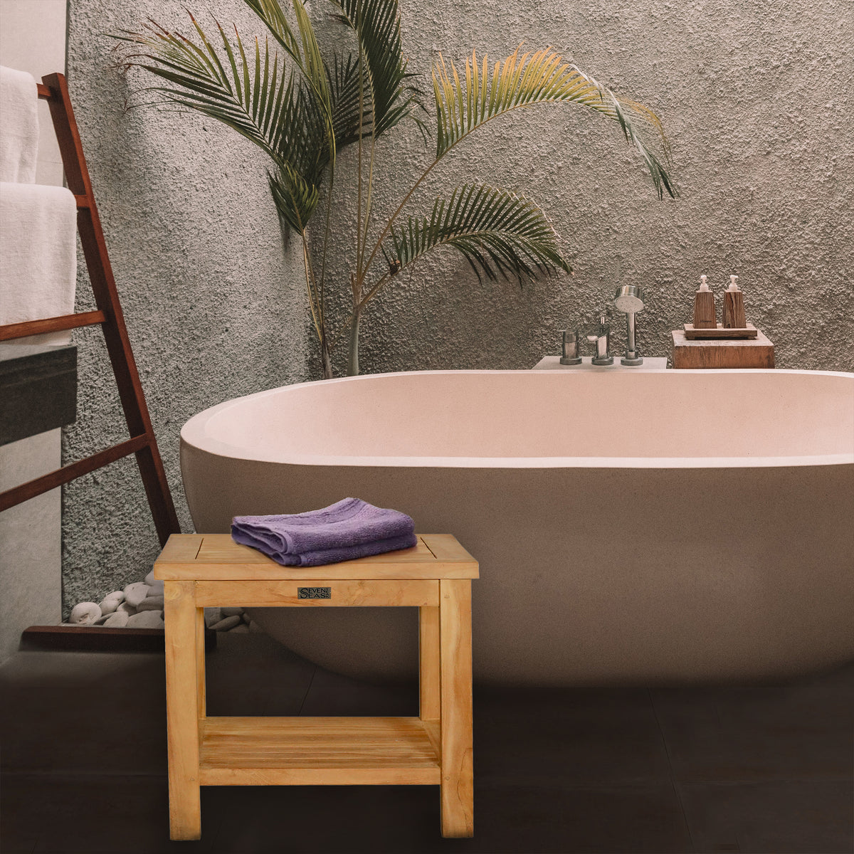 Teak Wood Bermuda Bathroom Shower Stool, Large – Seven Seas Teak